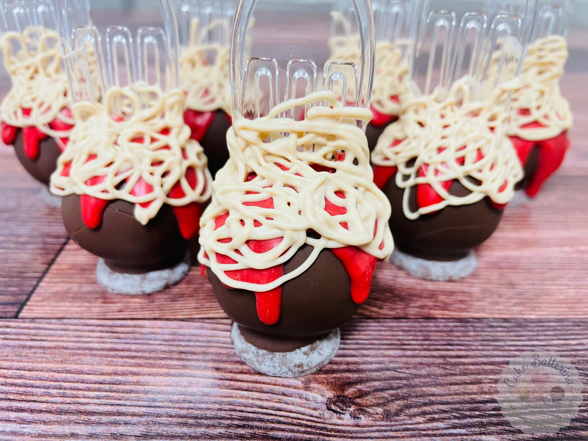 Spaghetti and Meatball Cake Pops exclusive at Cake Ballerina